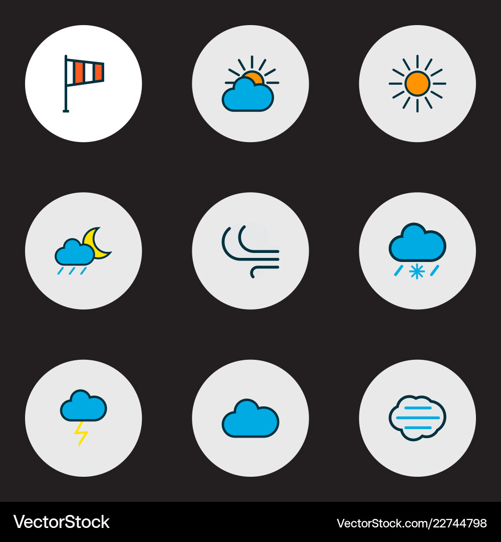 Air icons colored line set with clouded tempest Vector Image