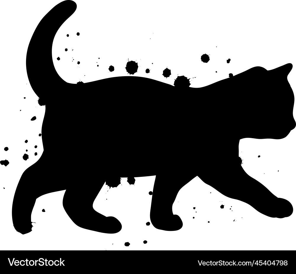 Black cat silhouette with ink splatter abstract Vector Image