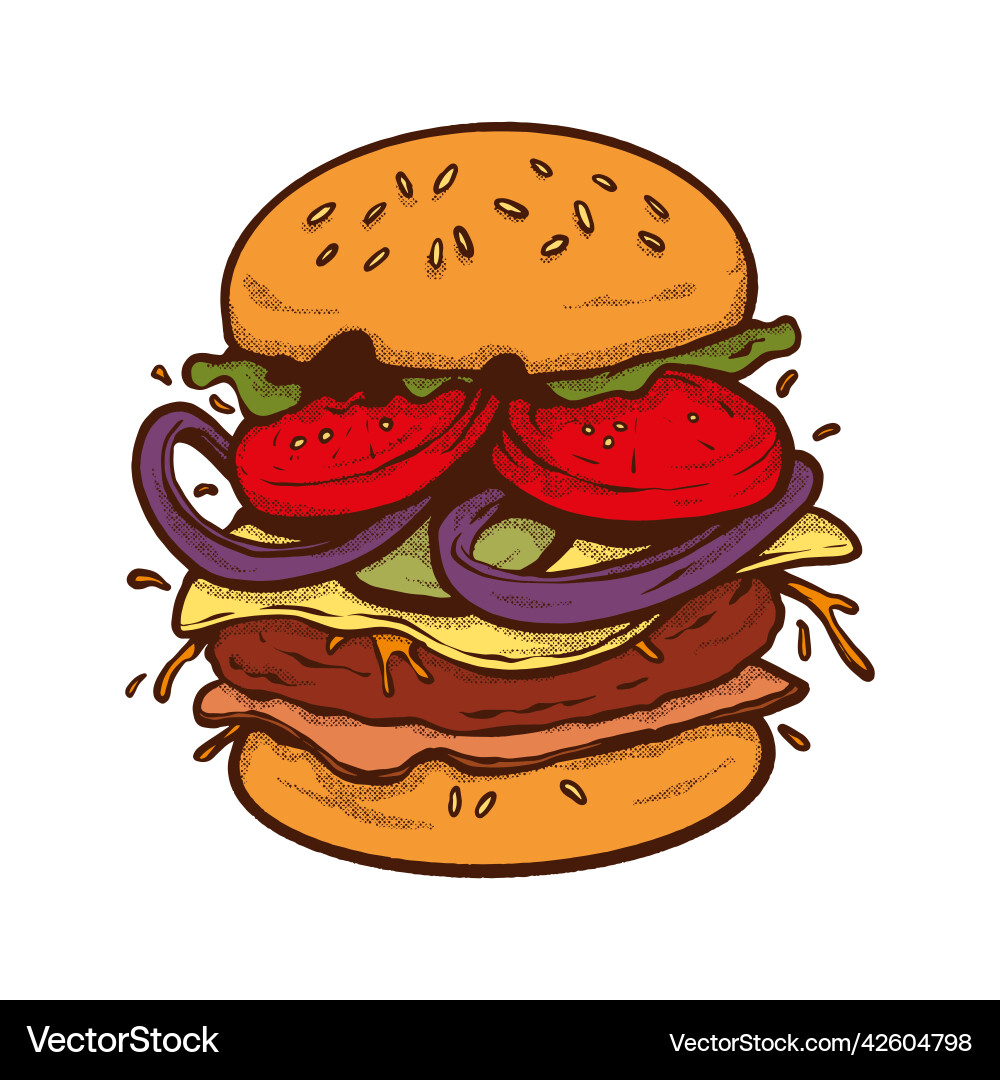 Burger sketch line art hand draw Royalty Free Vector Image