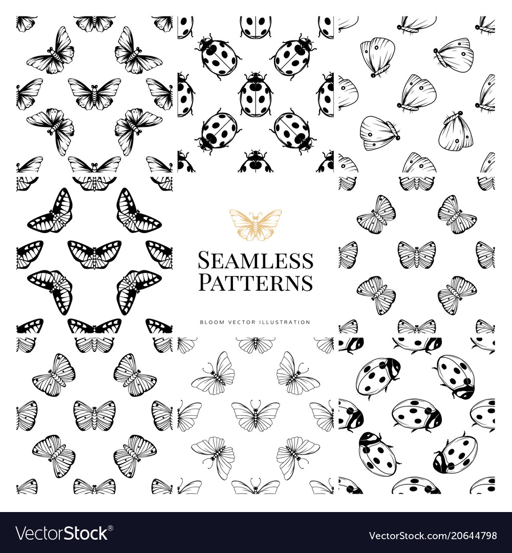 Monochrome seamless patterns Royalty Free Vector Image
