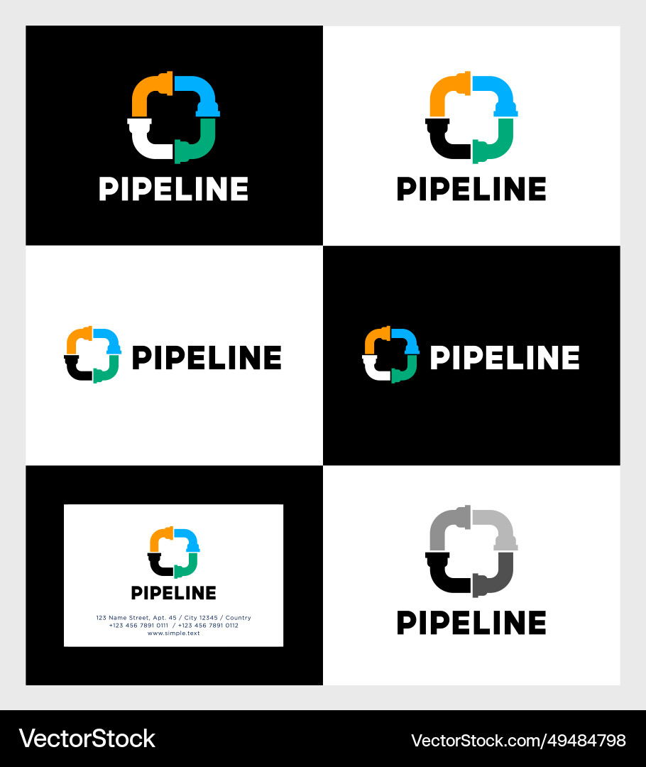 Pipeline water pipe logo connection four elements Vector Image