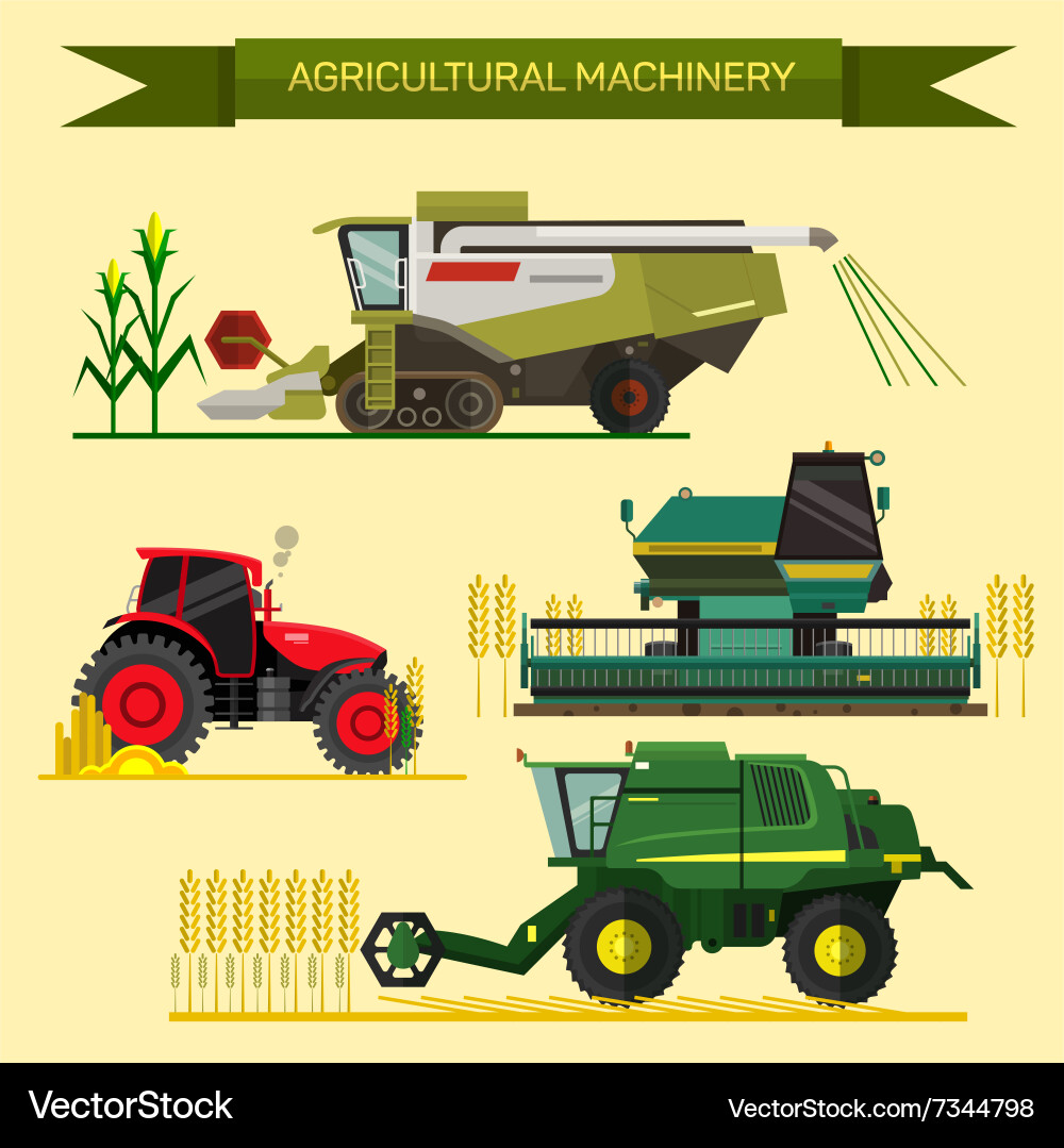 Set agricultural vehicles and farm Royalty Free Vector Image