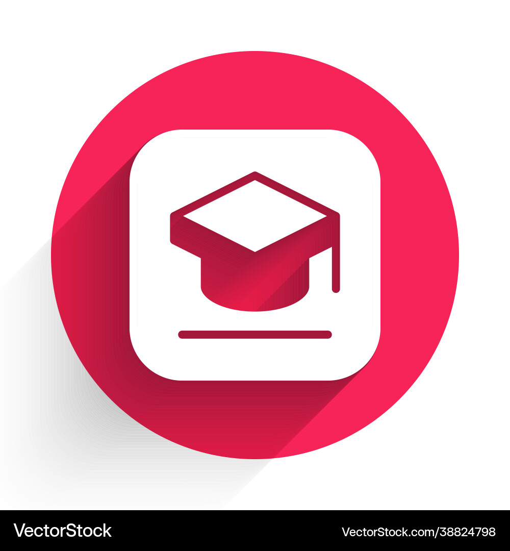 White graduation cap icon isolated with long Vector Image