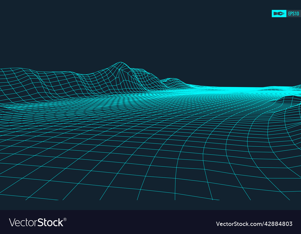 3d wireframe terrain wide angle eps10 Royalty Free Vector