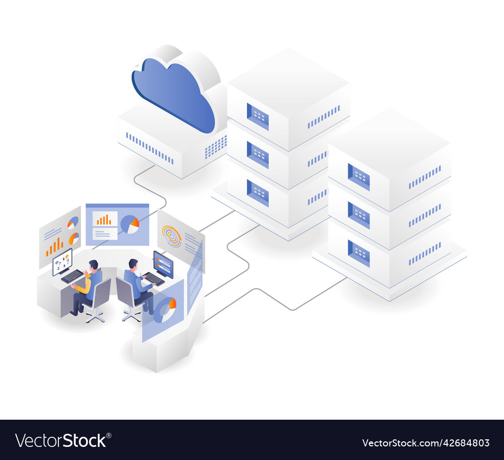 Concept flat isometric central server data Vector Image