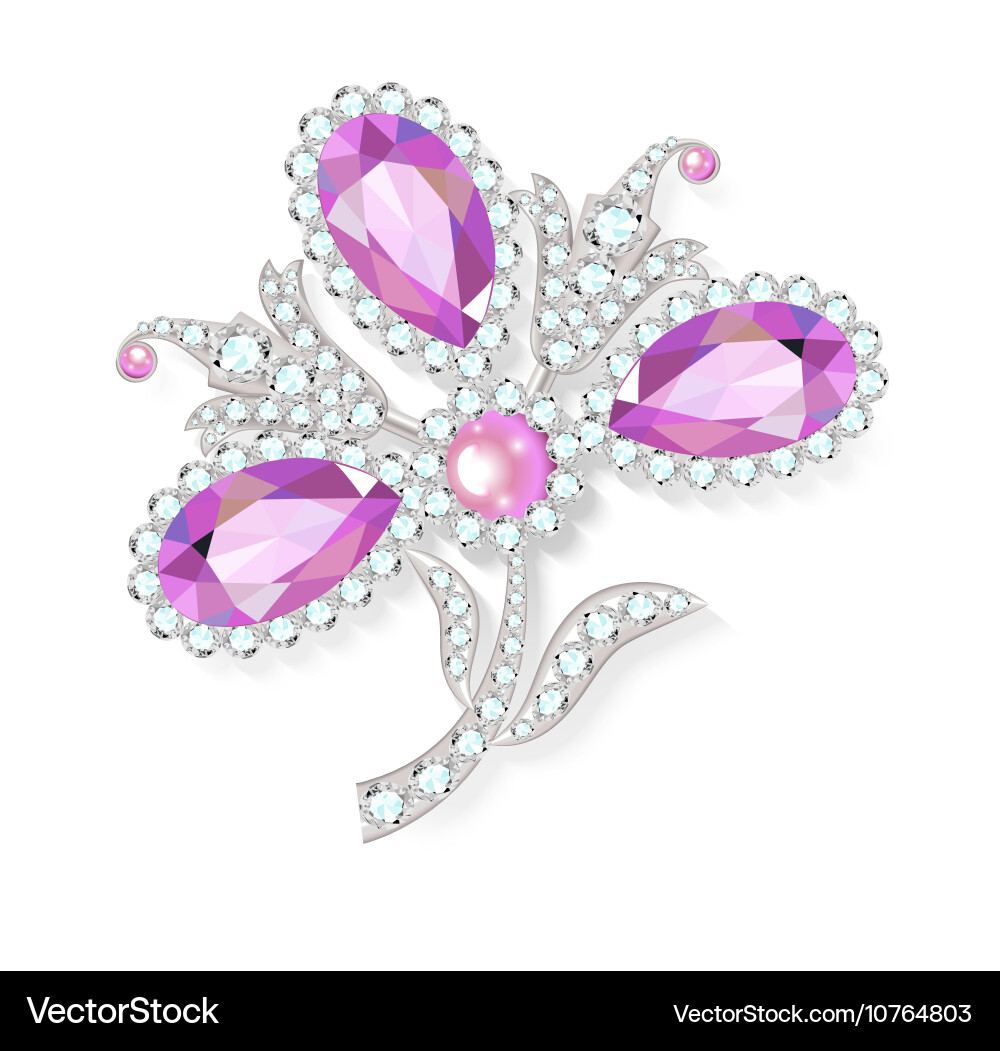 Delicate flower gemstones brooch Royalty Free Vector Image