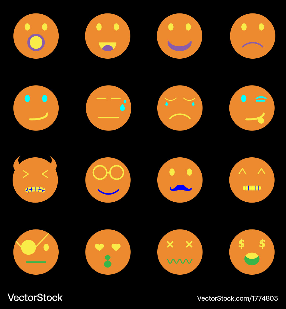 Emotion round face icons on black background Vector Image