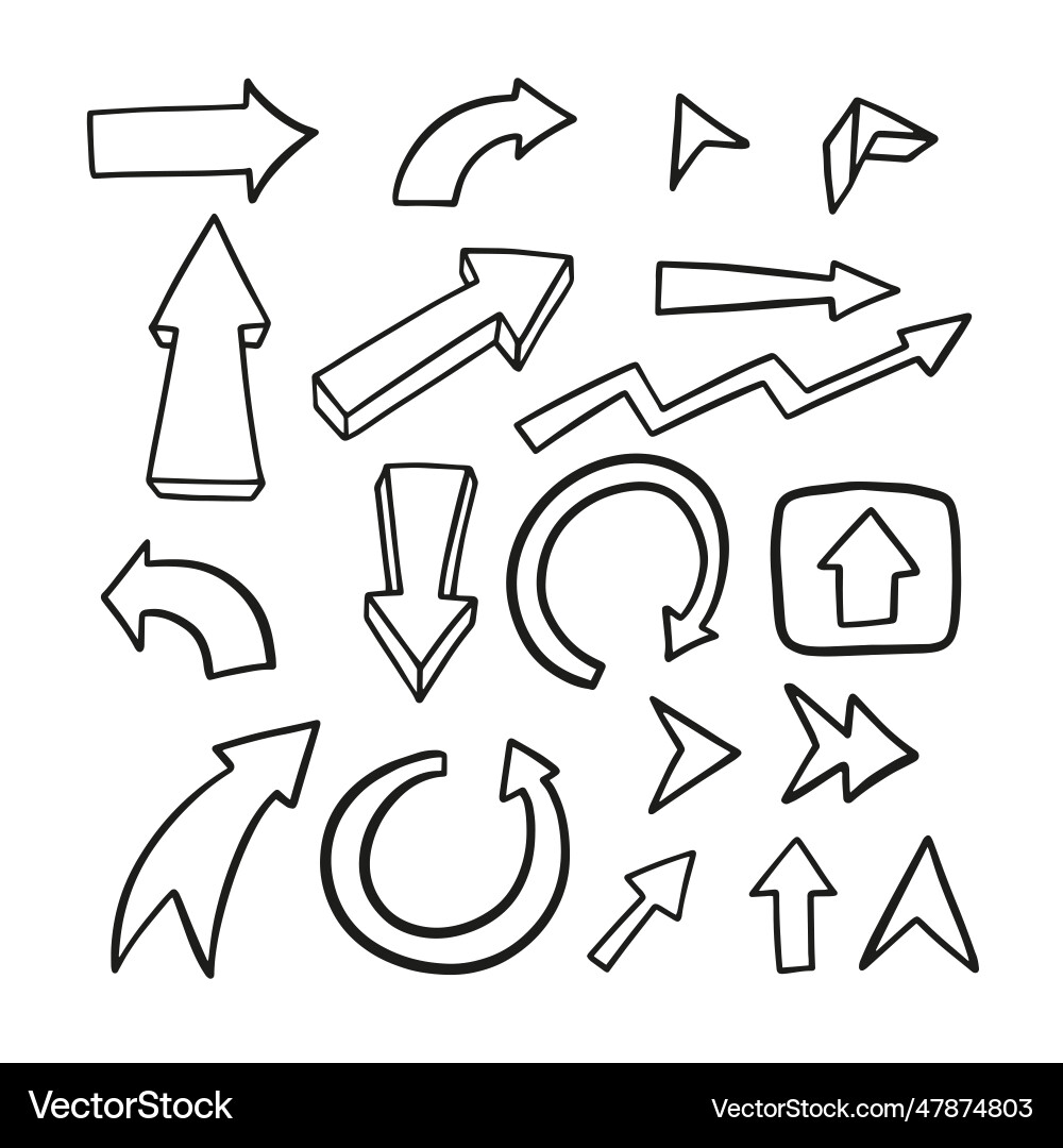 Hand drawn outline sign arrows set Royalty Free Vector Image