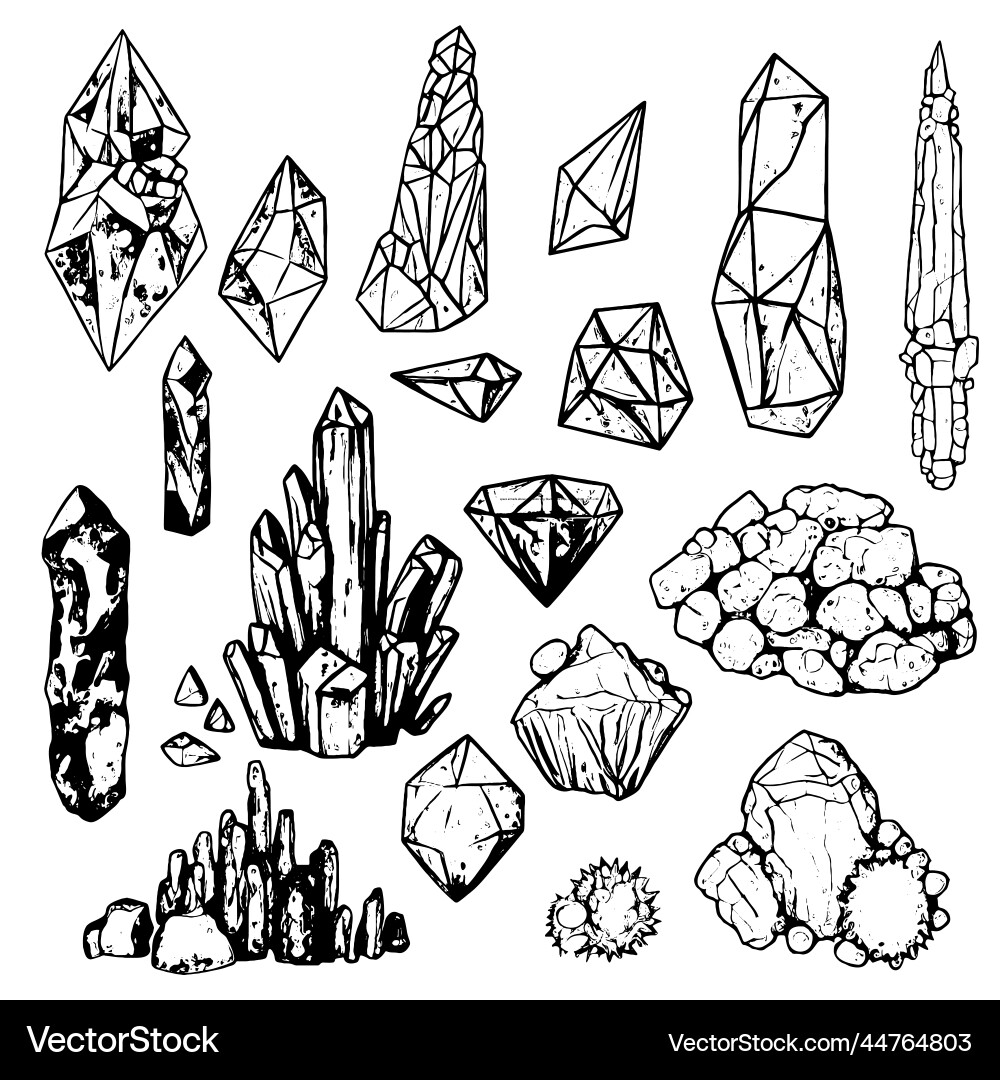 Hand drawn set of crystals Royalty Free Vector Image