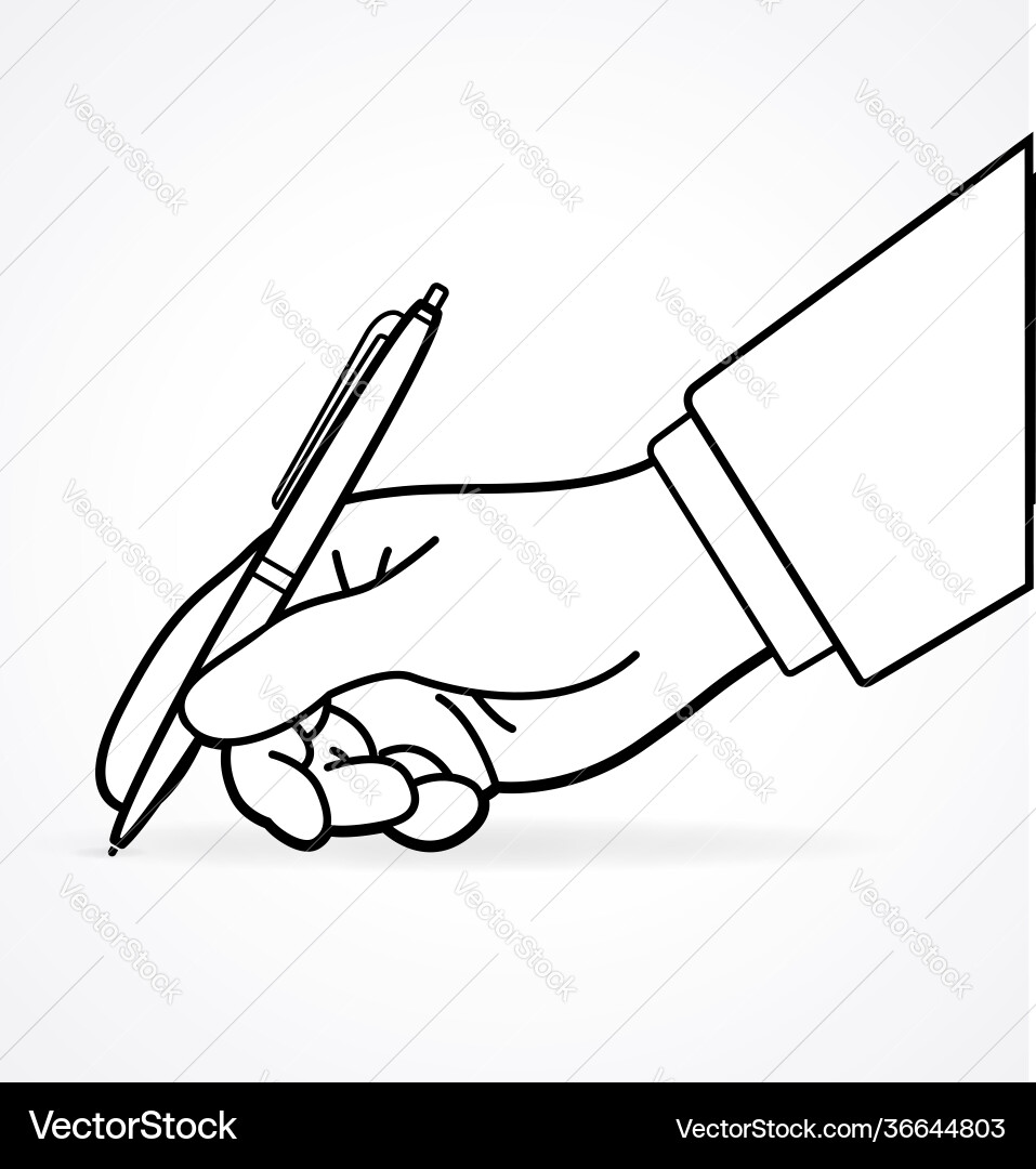 Hand with pen writing signing outline Royalty Free Vector