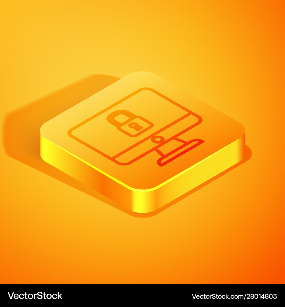 Isometric line lock on computer monitor screen Vector Image