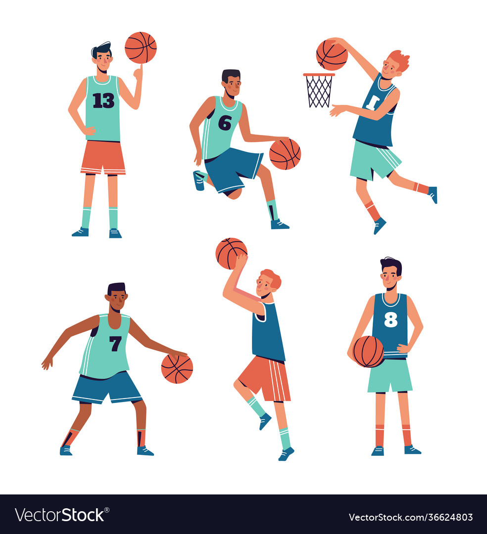 Men are playing basketball flat design concept Vector Image