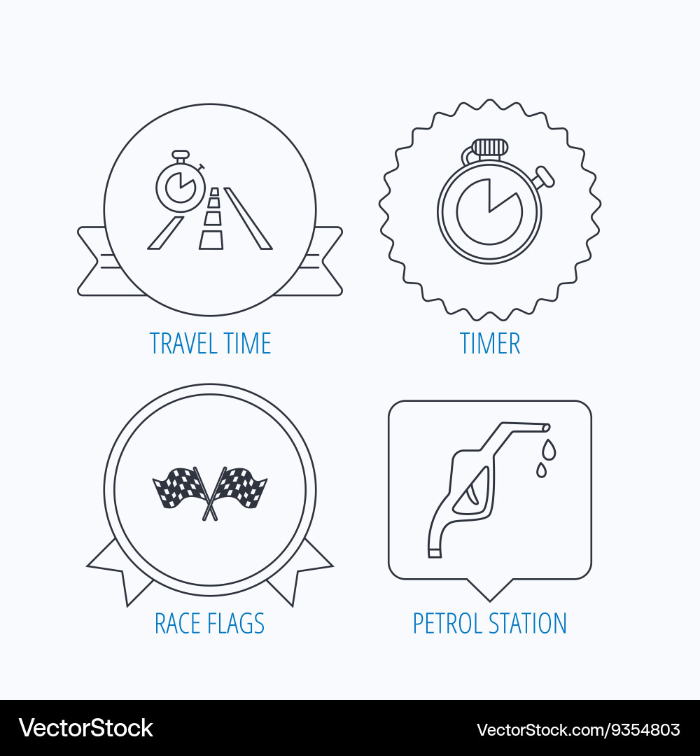 Race flags travel timer and petrol station Vector Image