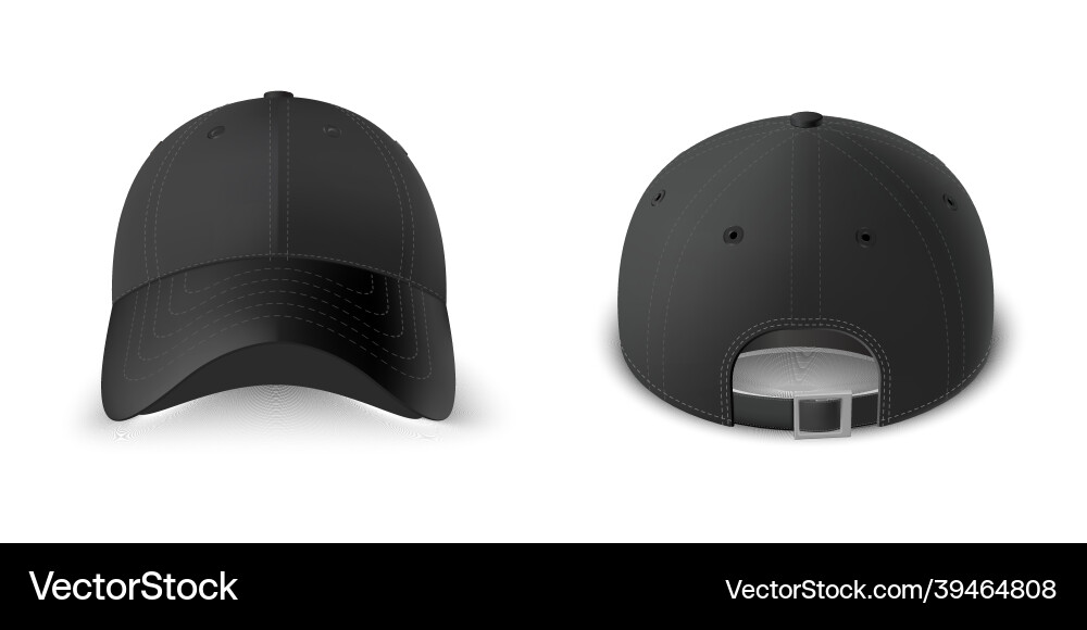 Black baseball cap set front and back view Vector Image