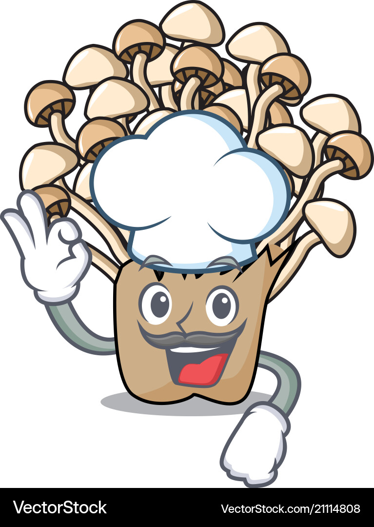 Chef enoki mushroom character cartoon Royalty Free Vector