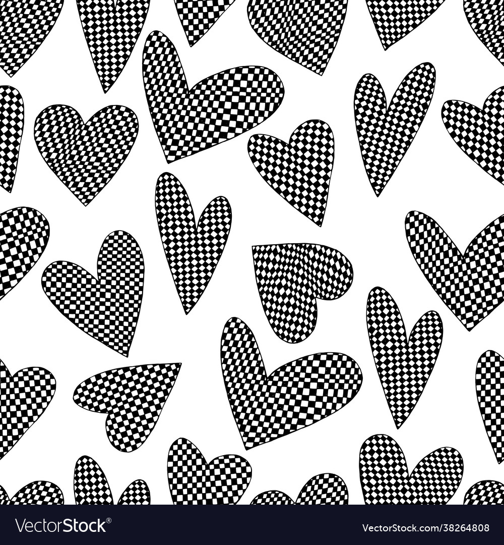 Hearts black and white seamless pattern Royalty Free Vector