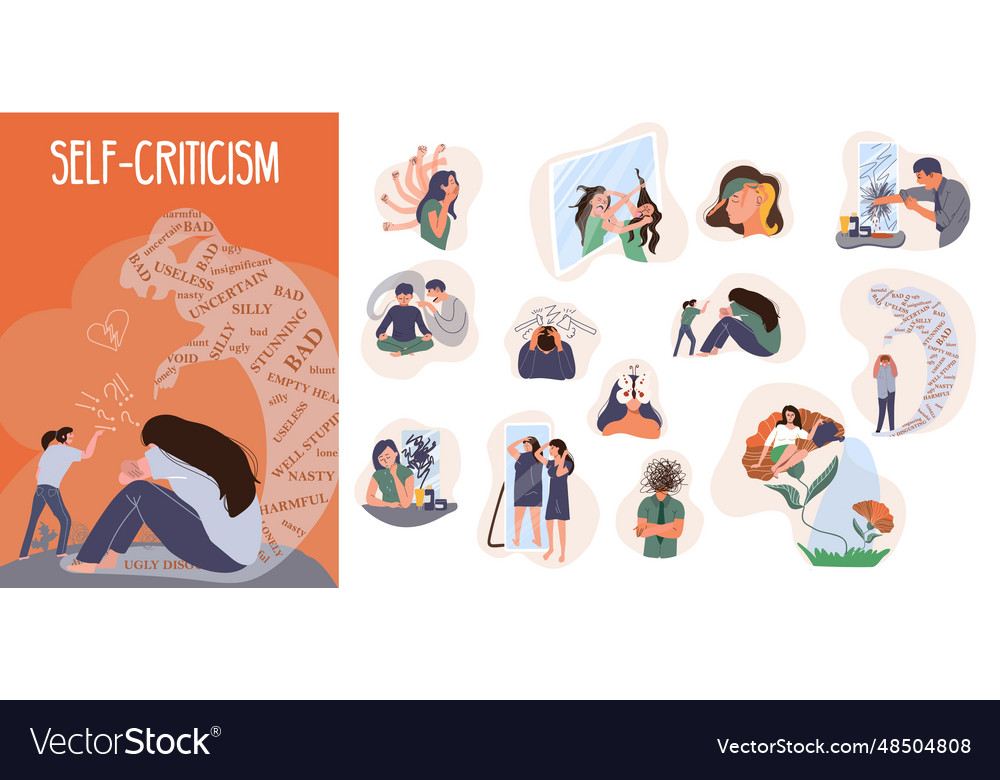 Self criticism composition set Royalty Free Vector Image