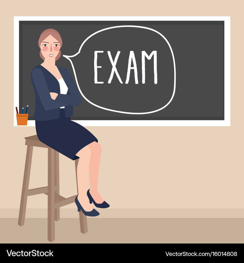 Teacher sitting in front of class writing exam Vector Image