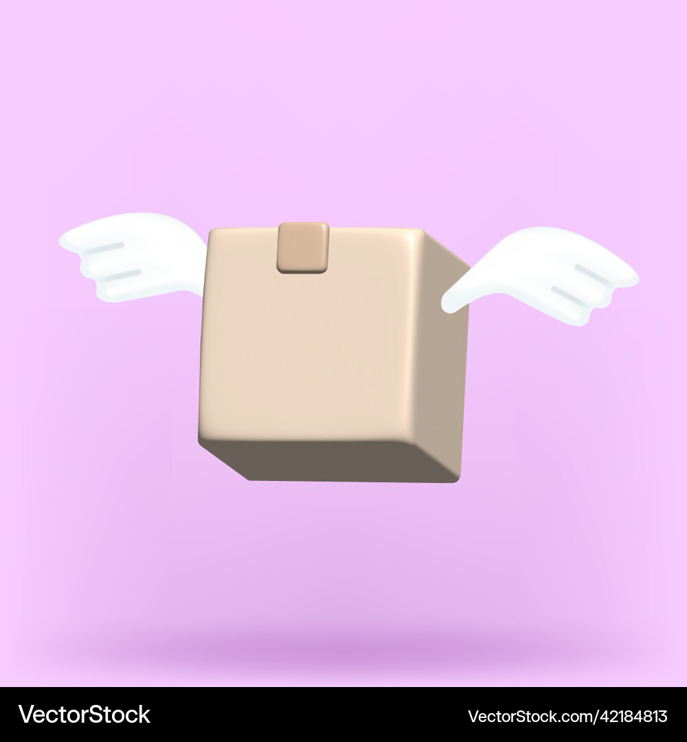 3d cardboard box with wings brown delivery Vector Image