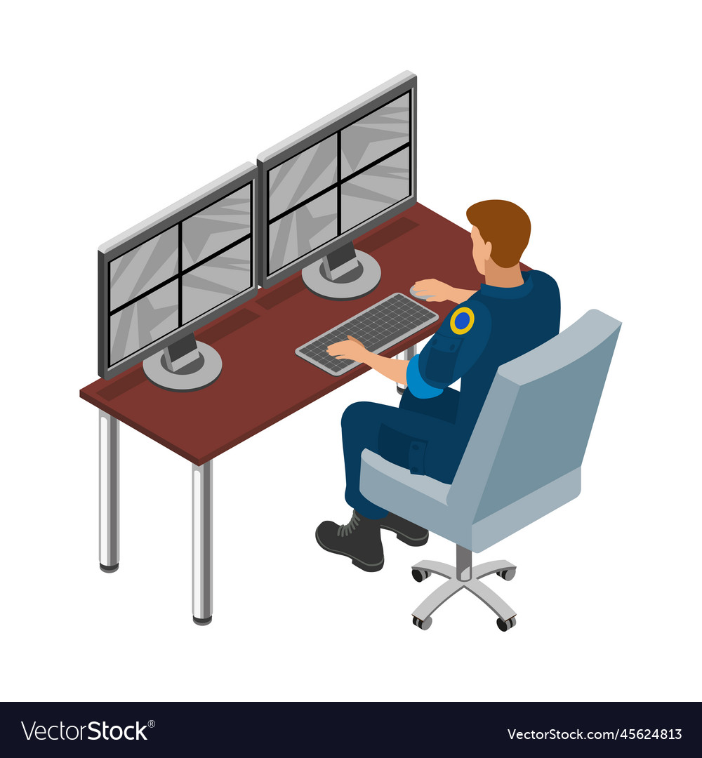 Cctv room worker composition Royalty Free Vector Image