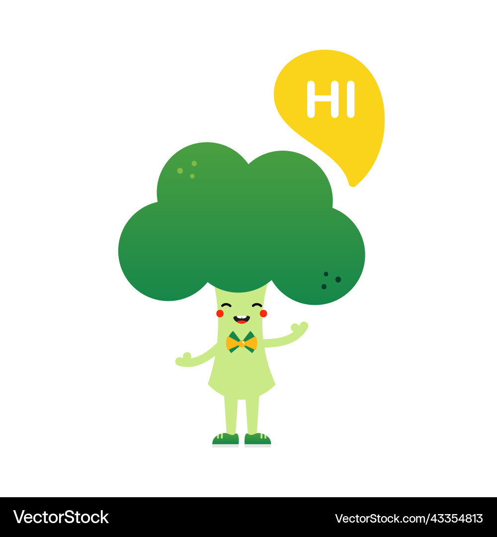 Cute kawaii broccoli character saying hi hello Vector Image