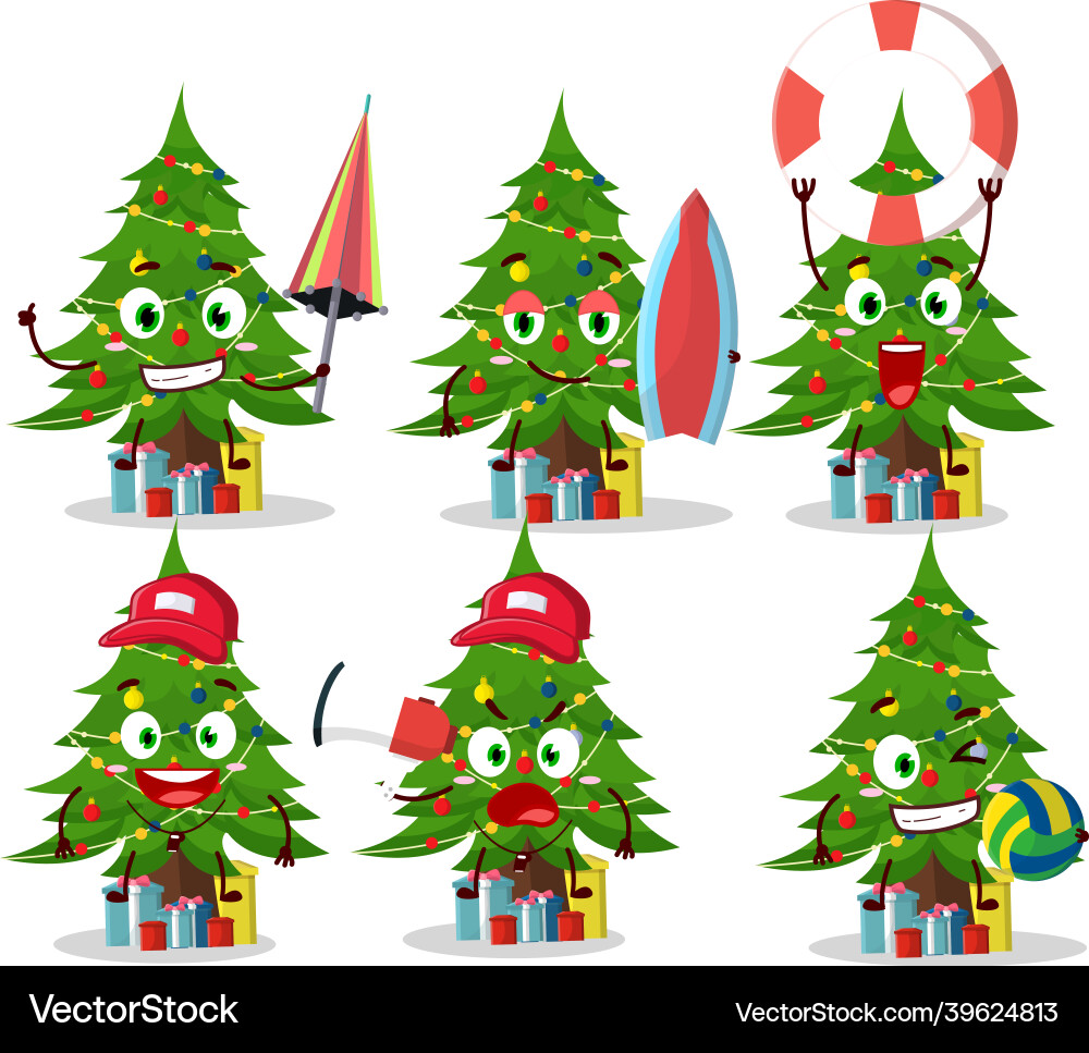 Happy face christmas tree with giftbox cartoon Vector Image