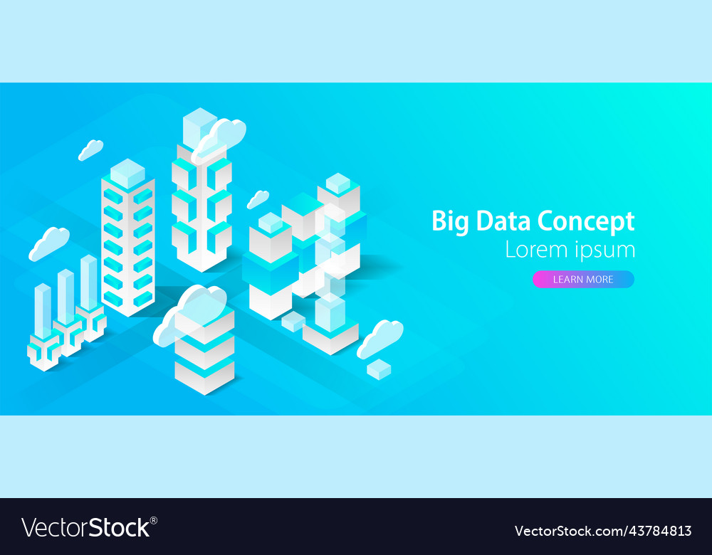 Isometric big data flow processing concept cloud Vector Image