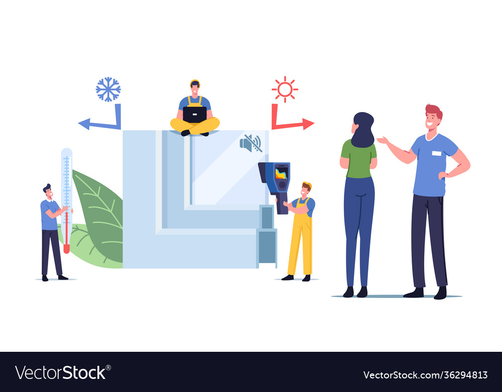 Pvc window profile installation process tiny Vector Image