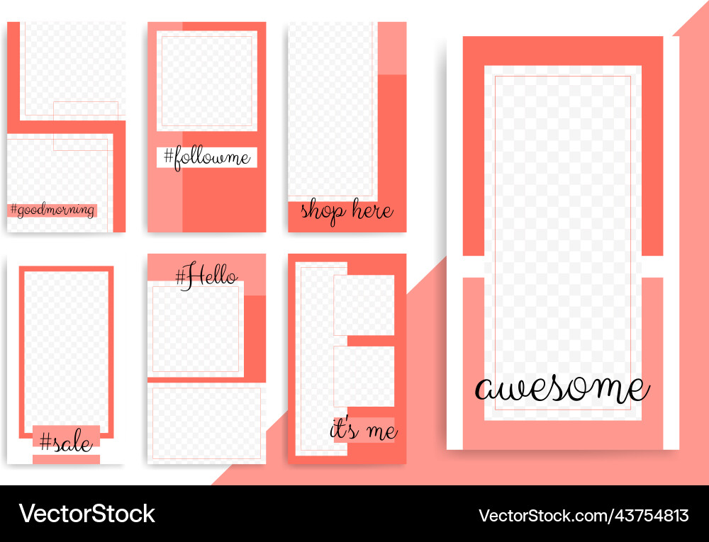 Set of 7 bright editable template for stories Vector Image