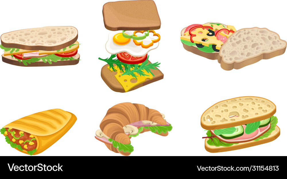 Subs and sandwiches black wheaten bread Royalty Free Vector