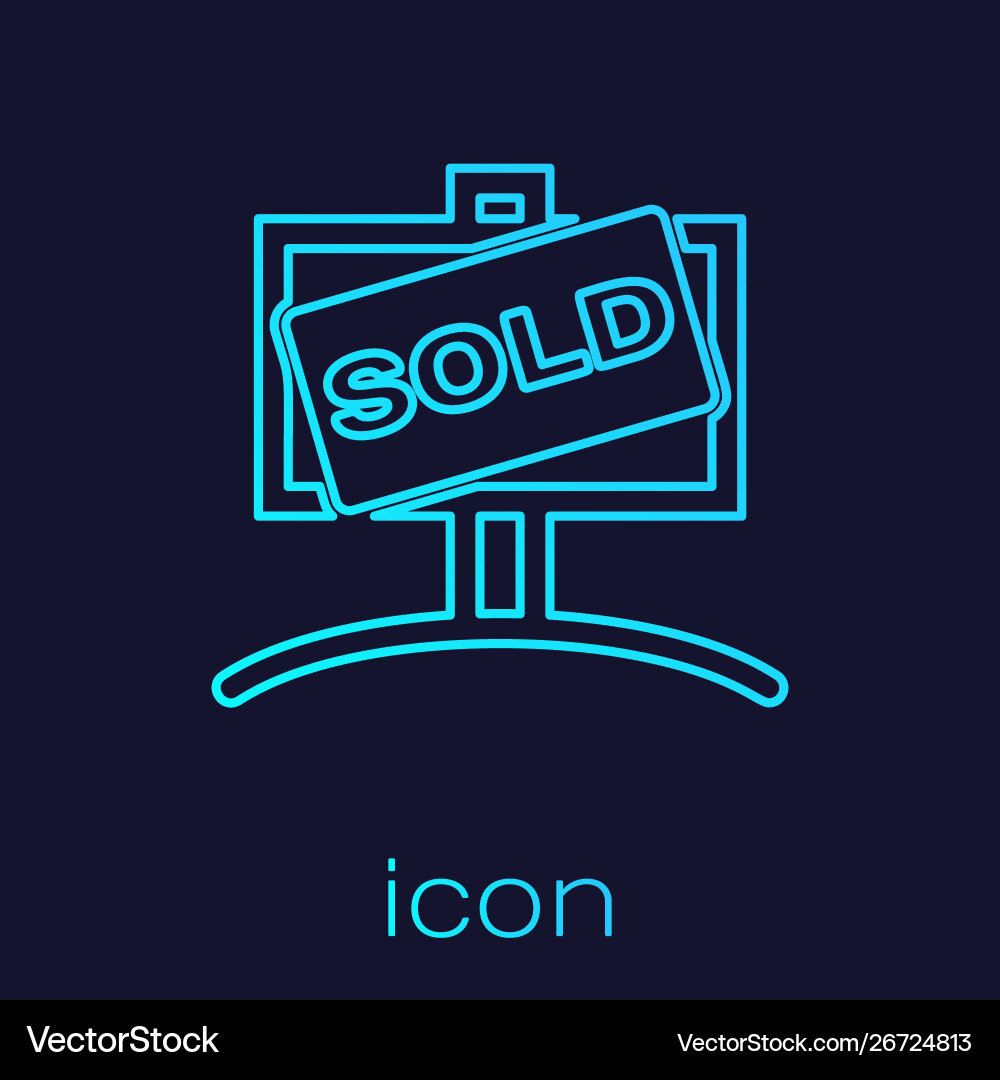 Turquoise line hanging sign with text sold icon Vector Image