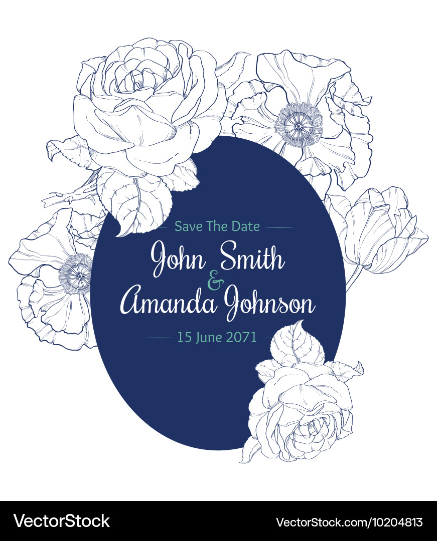Vintage navy blue floral drawing Royalty Free Vector Image