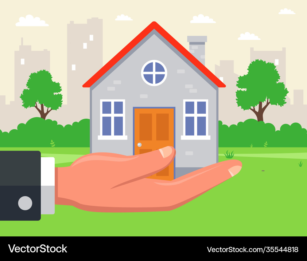 A man has house on his hand against Royalty Free Vector