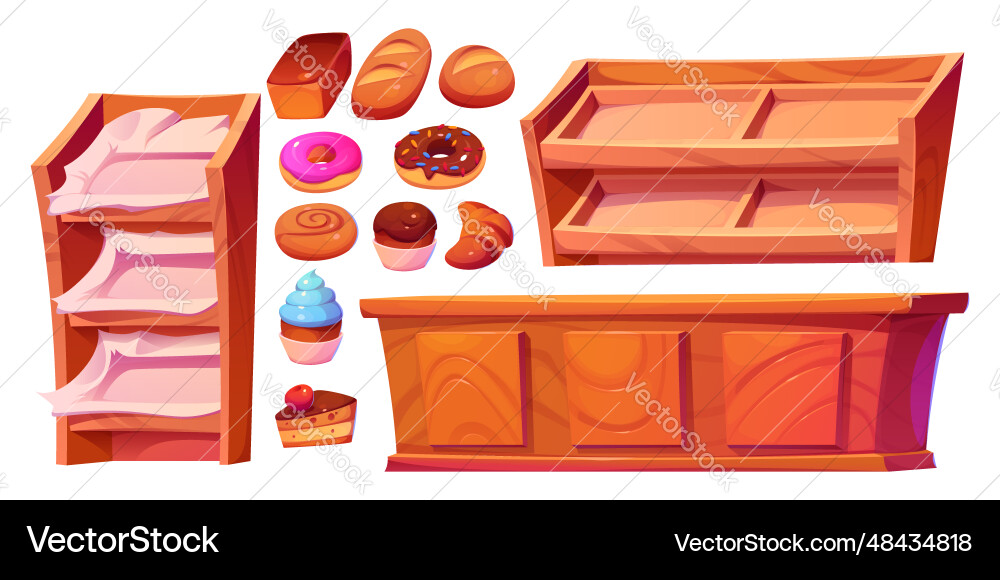Bakery shop interior with cake donut and bread Vector Image