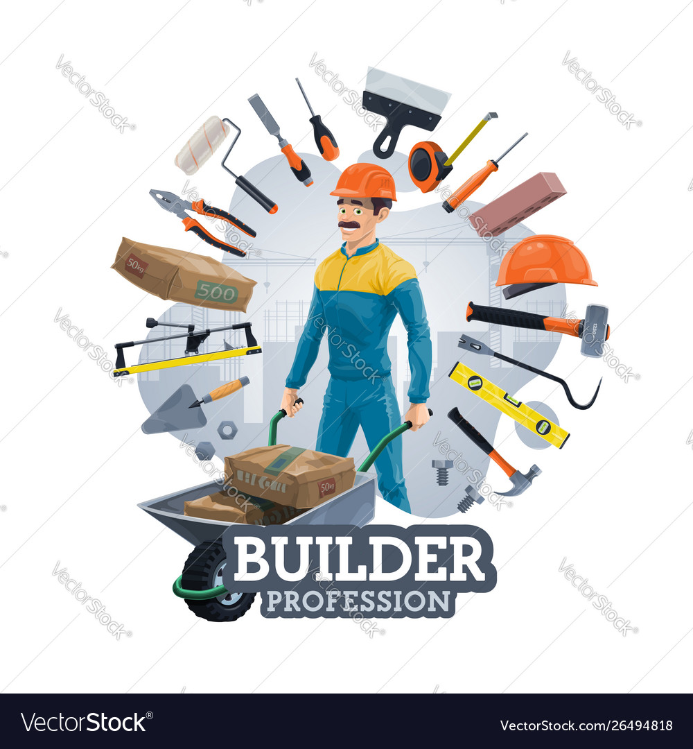 Building construction work tools builder worker Vector Image