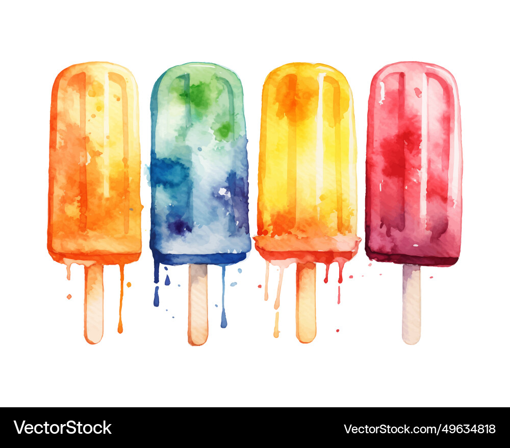Hand drawn watercolor popsicles clipart Royalty Free Vector