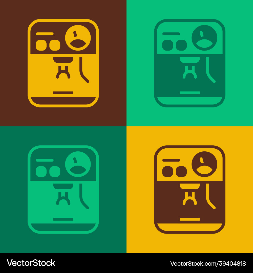 Pop art coffee machine icon isolated on color Vector Image