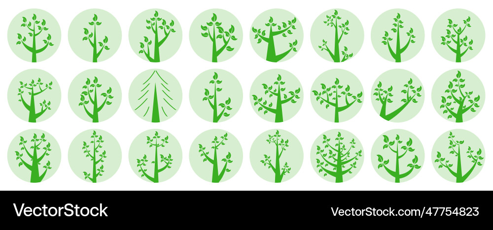 Collection of trees green in light Royalty Free Vector Image