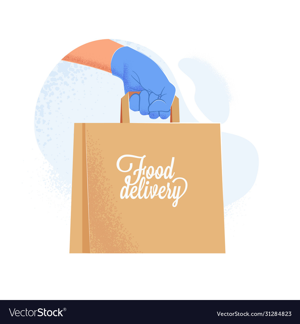 Couriers hand in blue protective glove holding Vector Image Couriers hand in blue protective glove holding Vector Image