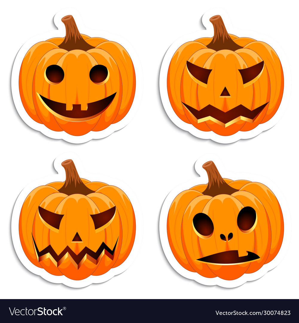 Halloween pumpkin set emotion variation simple Vector Image