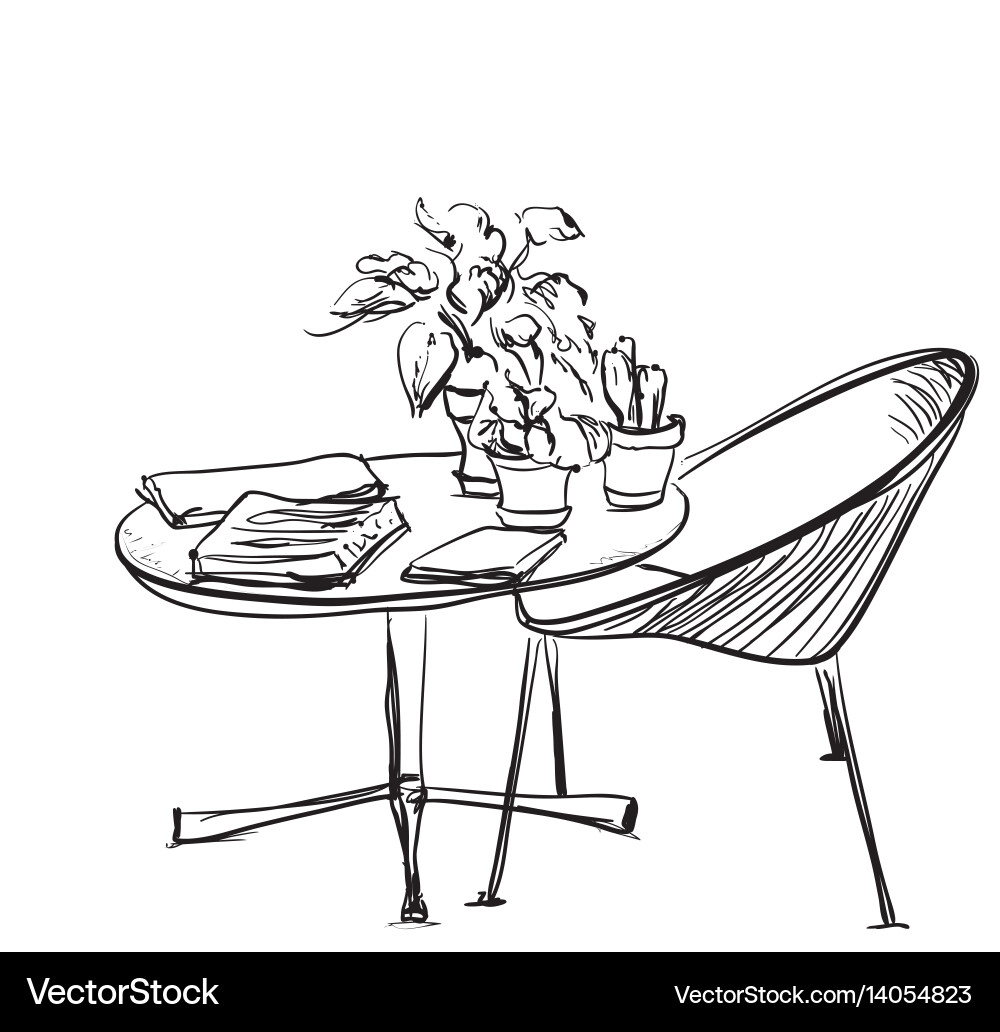 Hand drawn room interior reading place sketch Vector Image