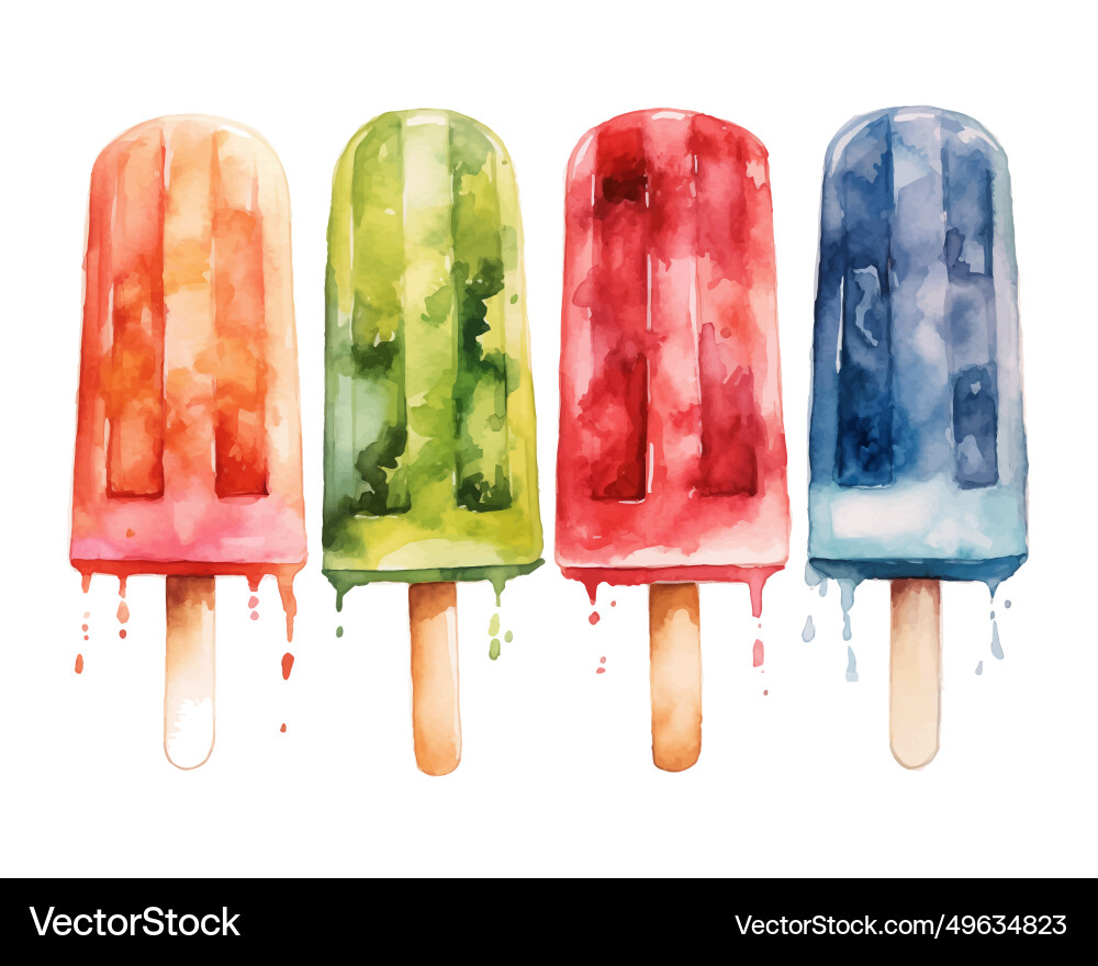 Hand drawn watercolor popsicles clipart Royalty Free Vector