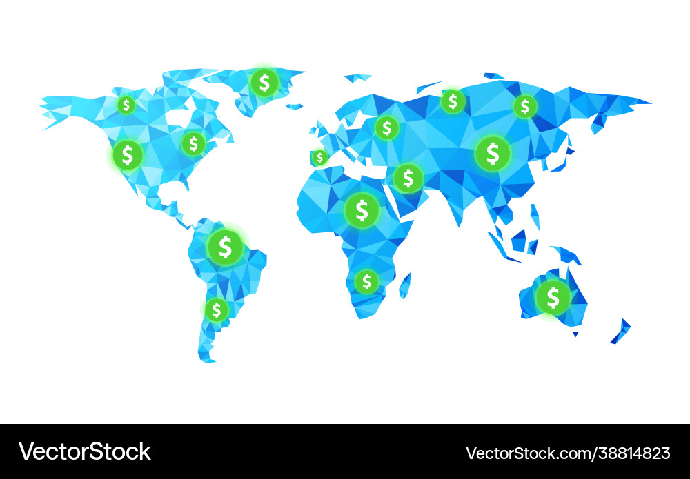 Polygonal world map with dollar sign Royalty Free Vector