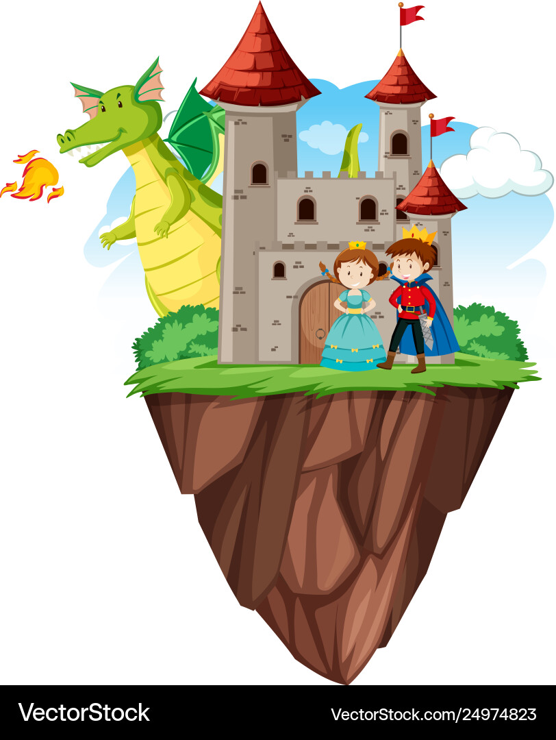 Prince and princess at castle Royalty Free Vector Image