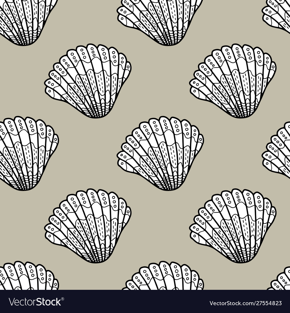 Shell seamless pattern in brown Royalty Free Vector Image