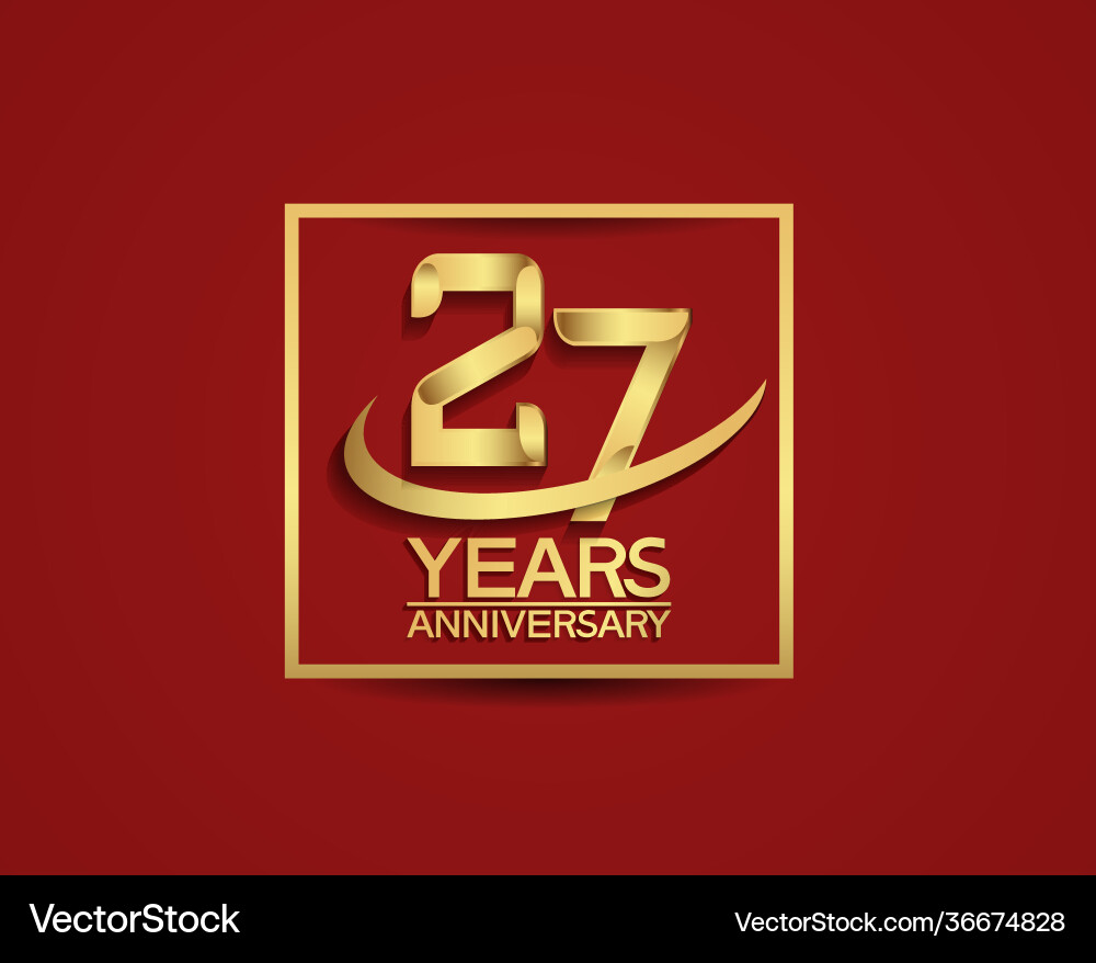 27 years anniversary with square and swoosh Vector Image