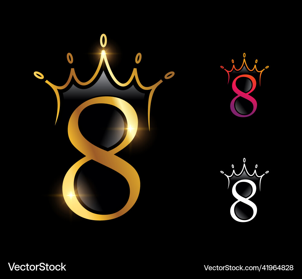 Golden luxury crown monogram number 8 Royalty Free Vector