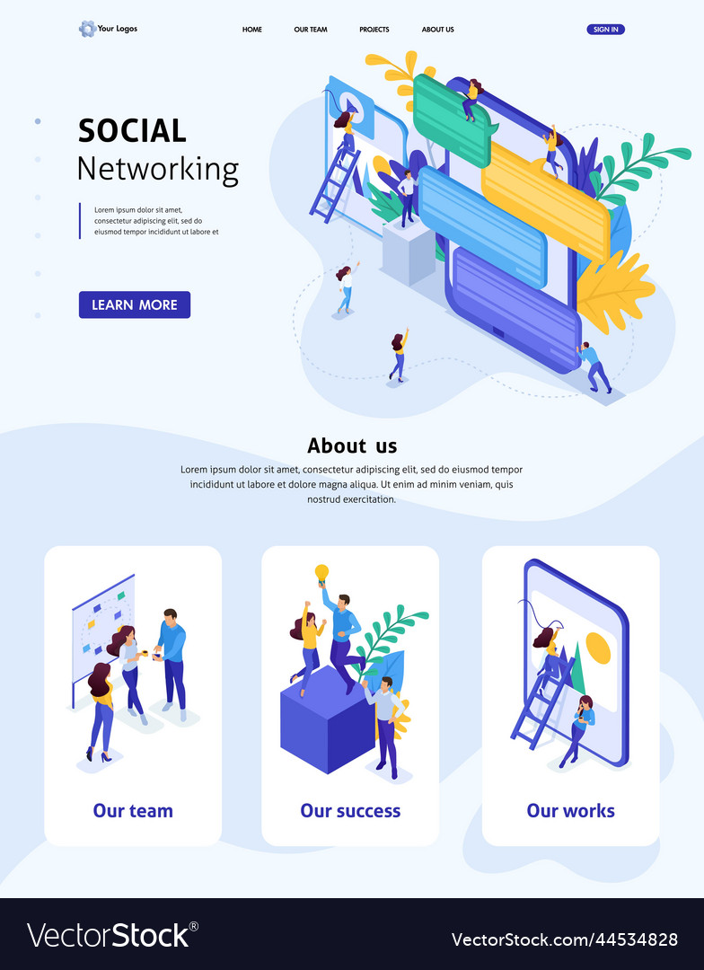 Isometric website template landing page concept Vector Image