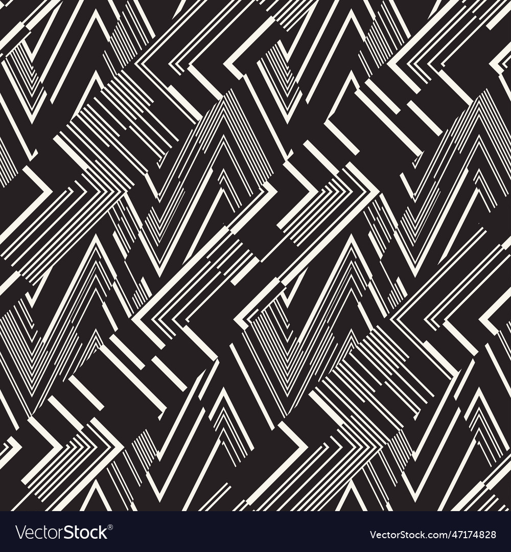 Monochrome Glitch Effect Textured Zigzag Pattern Vector Image