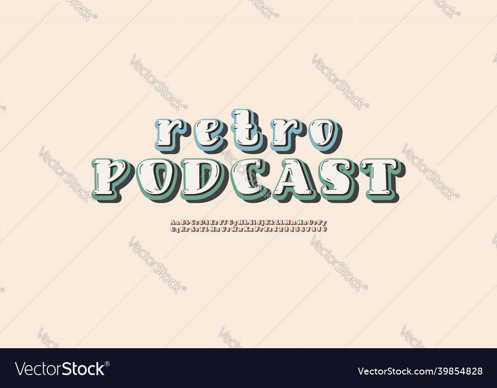 Old round 3d font retro cute alphabet Royalty Free Vector